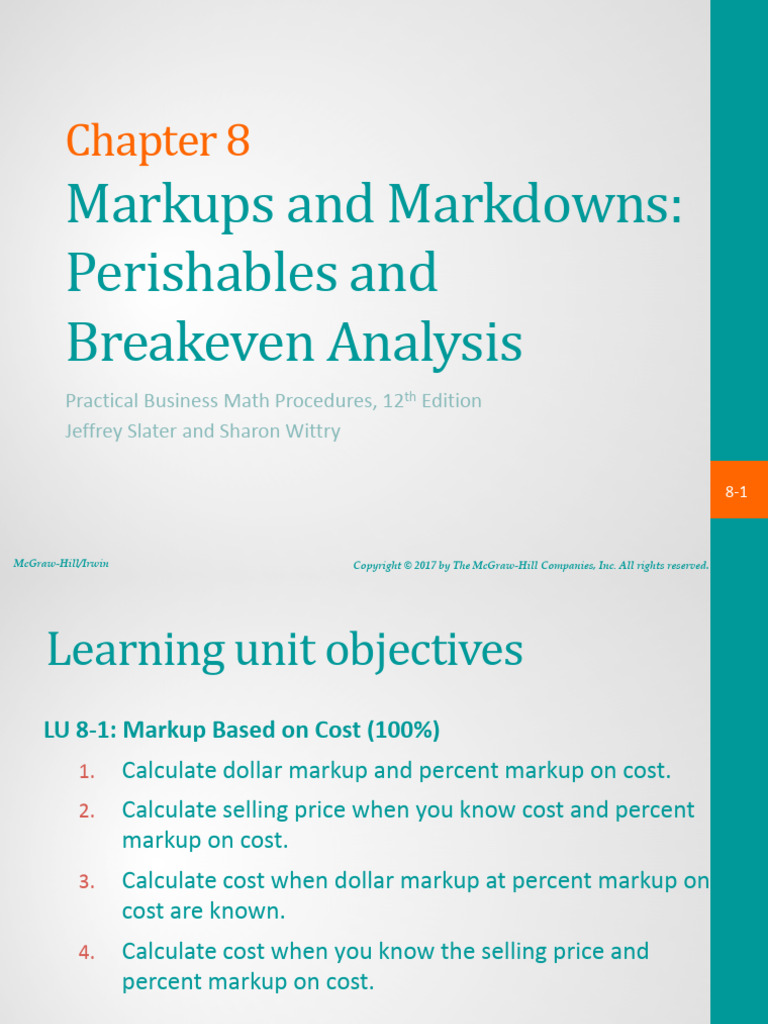 Markup, Markdown, and Breakeven Analysis | PDF | Net Income | Prices