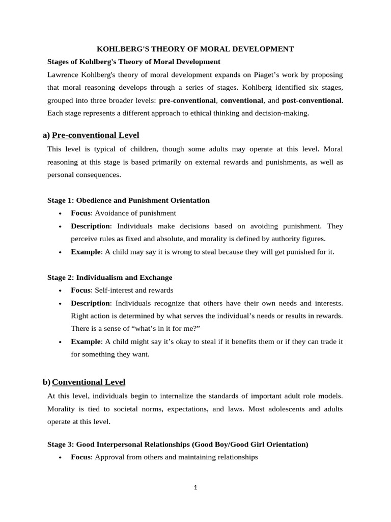 Kohlberg's Stages of Moral Development | PDF | Psychology | Social ...