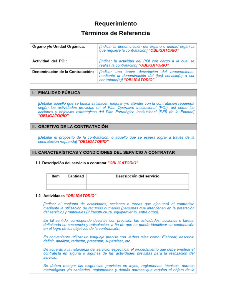 Modelo de TDR - Servicios (Ley 32069) Completo para Las Areas Usuarias | PDF | Outsourcing ...