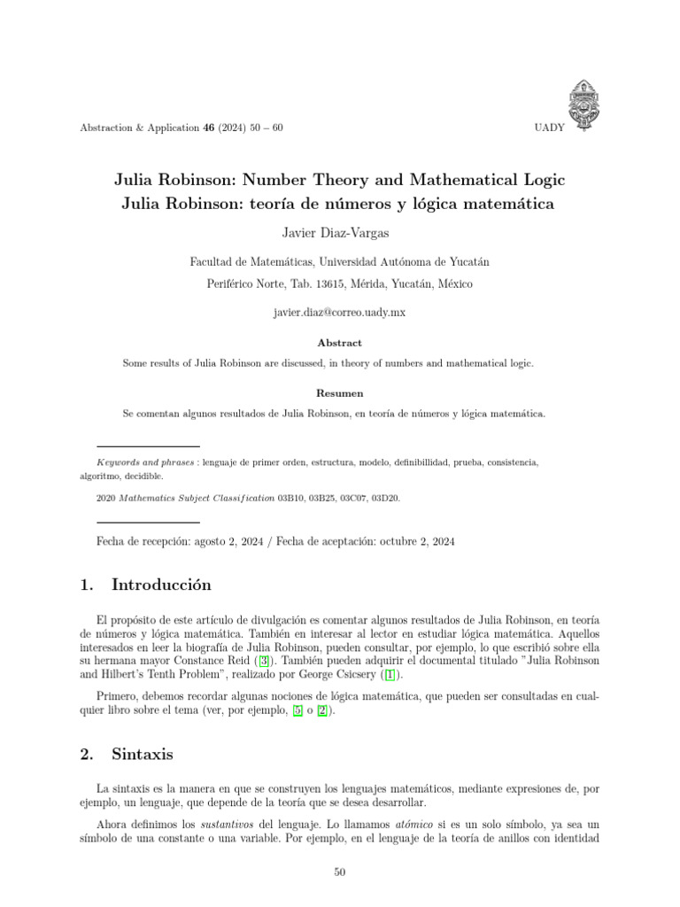 Julia Robinson: Teoría de Números y Lógica | PDF | Axioma | Matemáticas