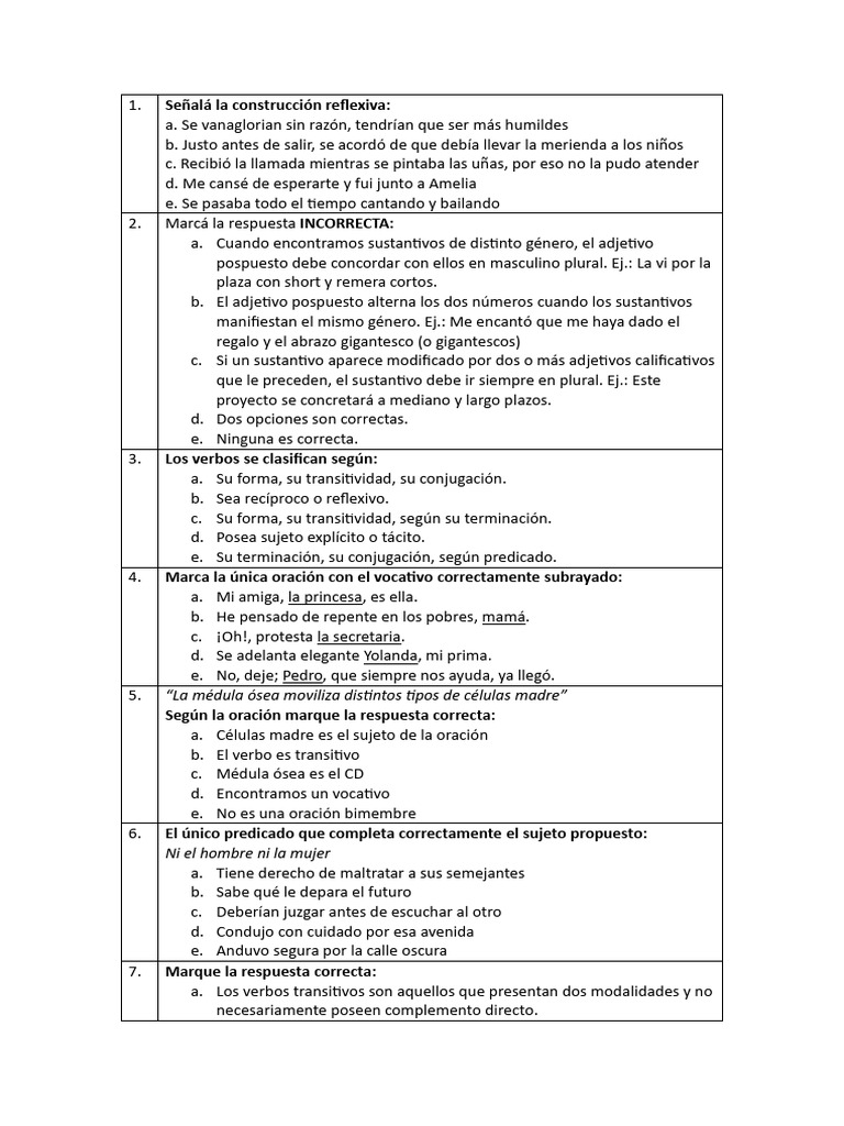 Examen test de introducción a verbos | PDF | Verbo | Asunto (gramática)