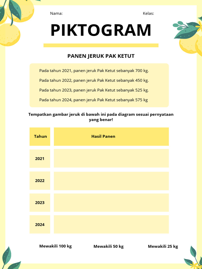 Piktogram Lembar Kerja Matematika Kuning Ilustratif | PDF