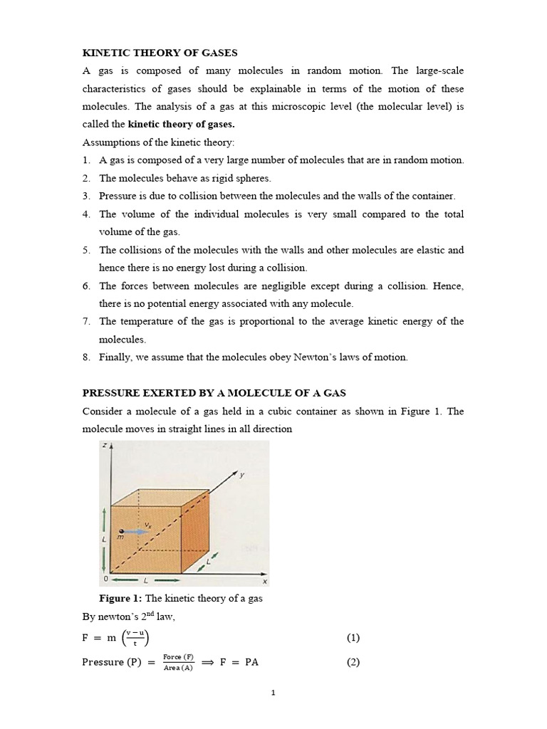 Kinetic Theory of Gases-1 | PDF | Gases | Molecules