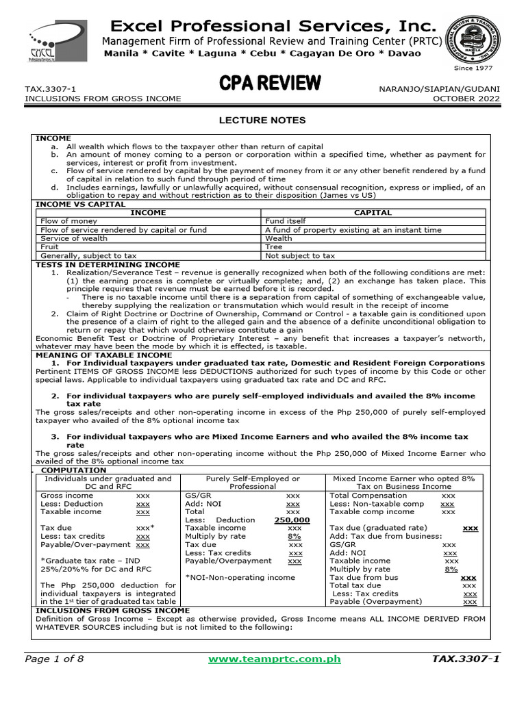 Tax.3307-1 Inclusions and Exclusions From Gross Income | PDF | Cost Of ...