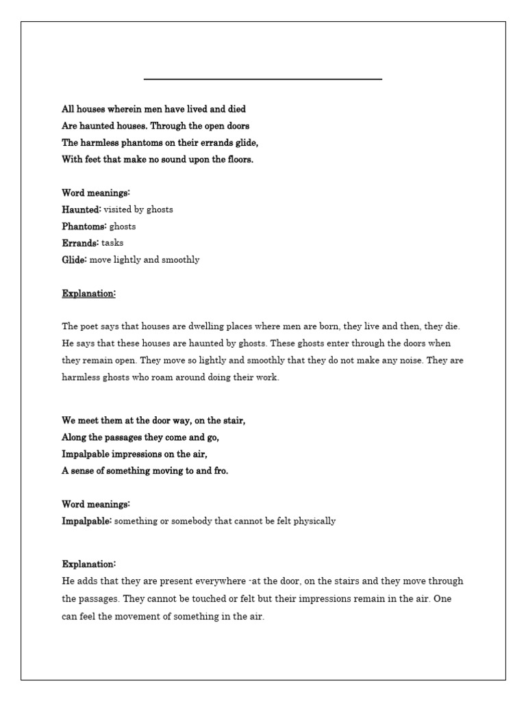 Haunted Houses Poem Explanation | PDF | Ghosts