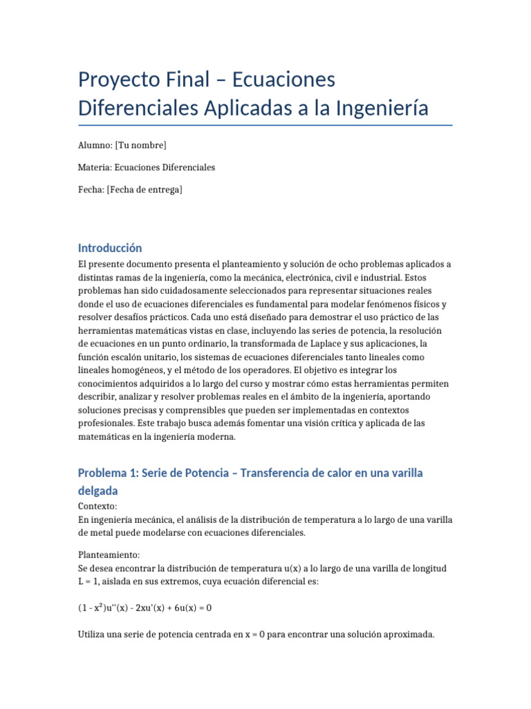 Proyecto Final Ecuaciones Diferenciales | PDF | Ecuaciones | Ecuaciones diferenciales