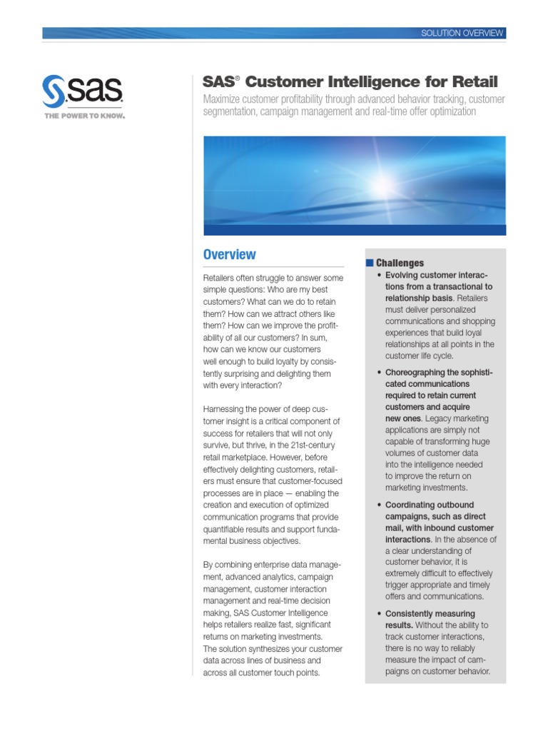 Sas Customer Intelligence Retail Overview | PDF | Sas (Software) | Retail