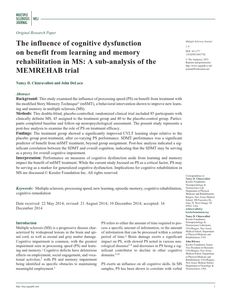 The Influence of Cognitive Dysfunction | PDF | Cognitive Science ...