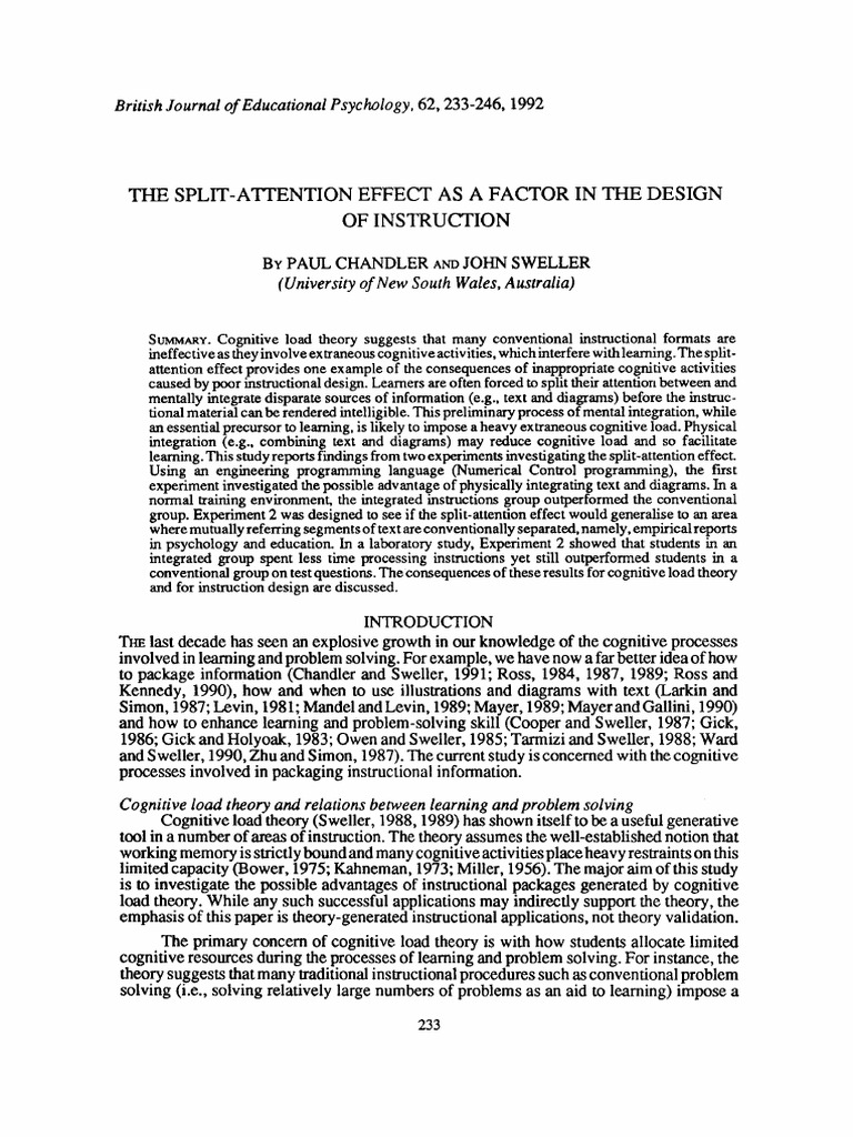 Split-Attention Effect in Instruction Design | PDF | Experiment | Learning