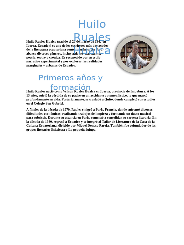 Huilo Ruales: Literatura y Marginalidad | PDF | Ecuador | Prosa