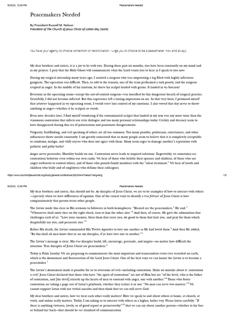 Peacemakers Needed - Nelson | PDF | Jesus | Satan