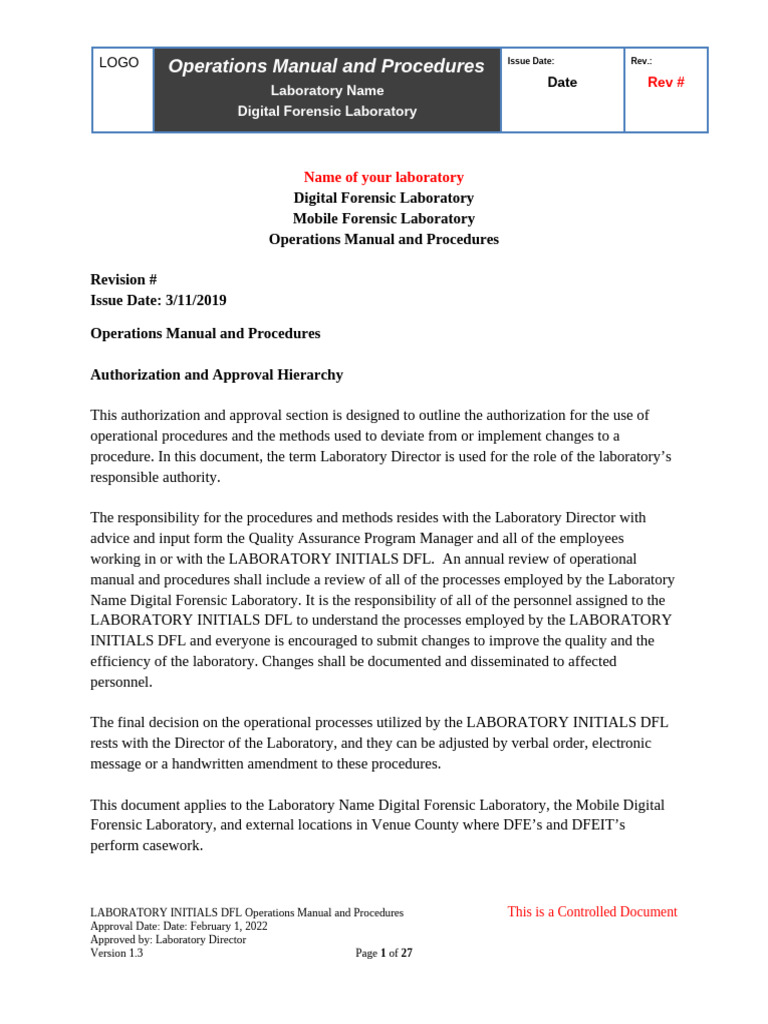 Operations Manual Template | PDF | Digital Forensics | Verification And ...