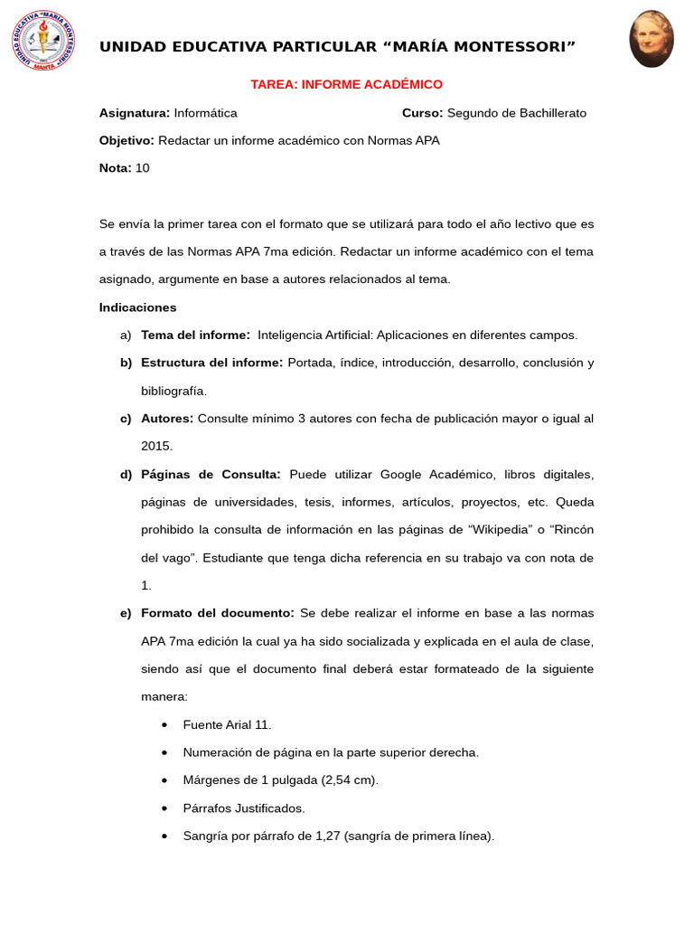 2do Bgu - Tarea Apa 1 - Indicaciones | PDF | Estilo apa | Bibliografía