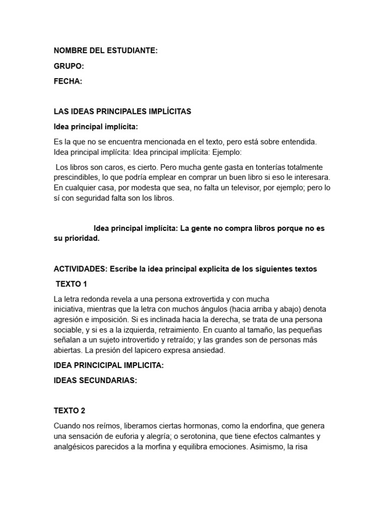 Ideas Principales Implícitas en Textos | PDF