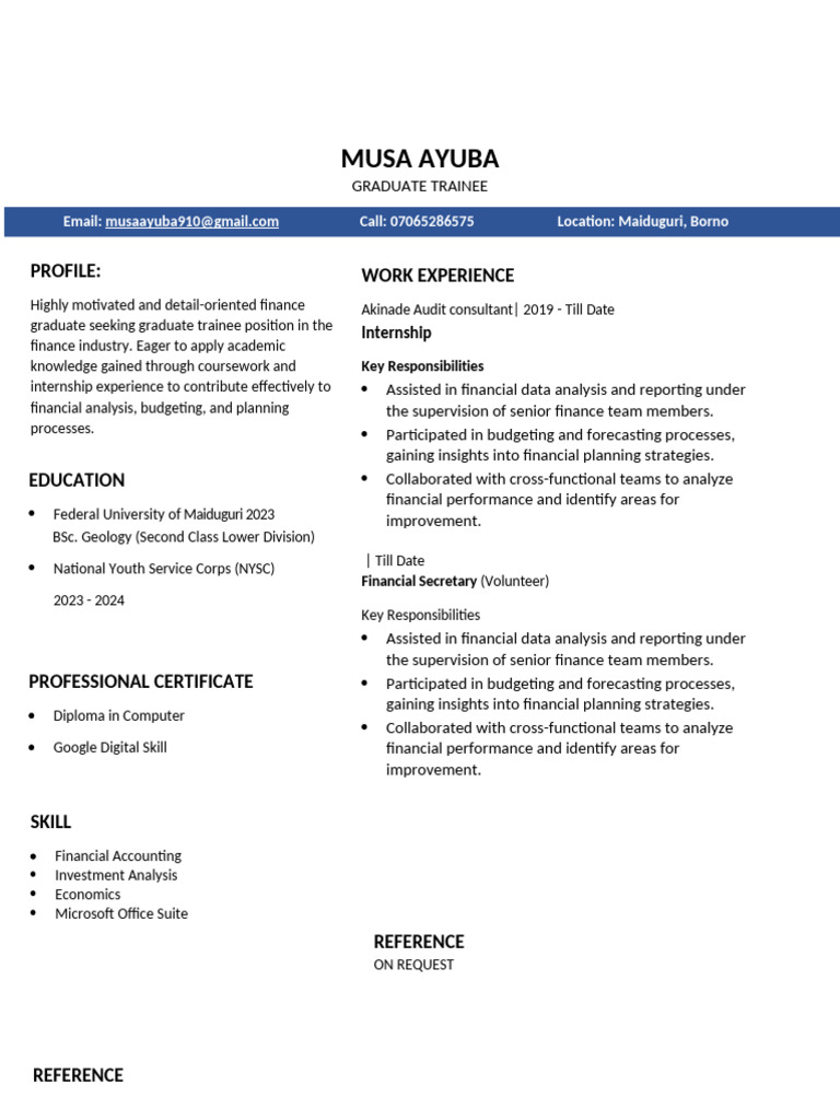 Graduate Trainee CV Musa AYUBA | PDF