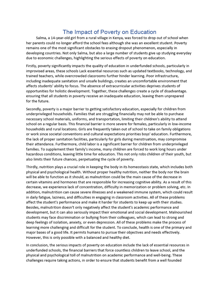 The Impact of Poverty On Education | PDF | Poverty | Poverty & Homelessness