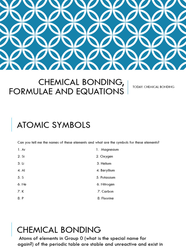 Chemical Bonding, Formulae and Equations | PDF | Ion | Chemical Bond