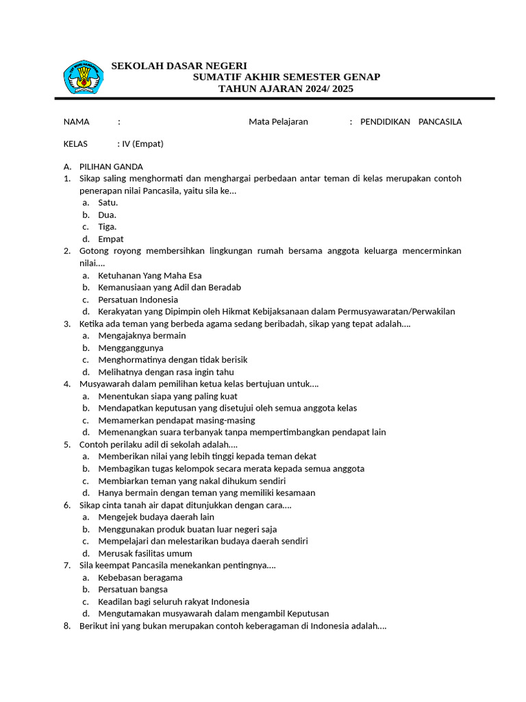 Sas Pendidikan Pancasila | PDF