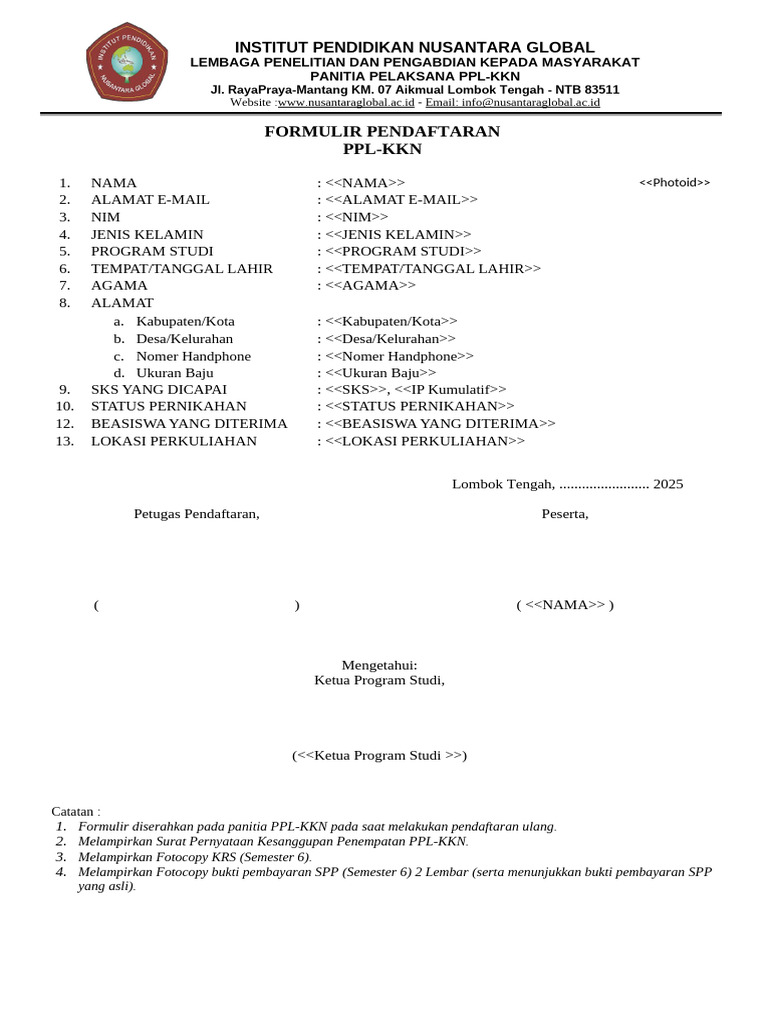 Formulir Pendaftaran PPL KKN 2025 | PDF