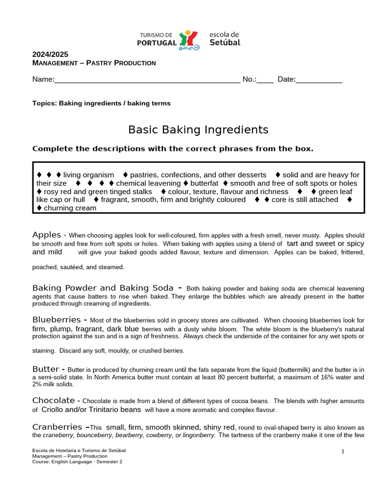 Worksheet No. 3 - Basic Baking Ingredients and Terms of Preparation-1 ...