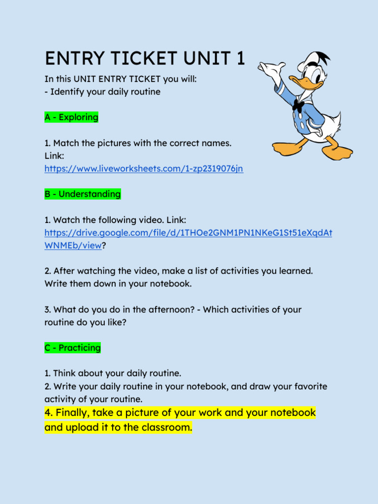 Daily Routine Entry Ticket Activities | PDF