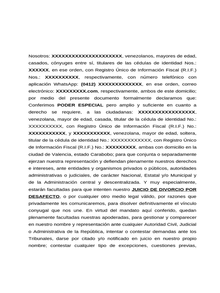 Poder Especial Divorcio 2023 Formato | PDF | Divorcio | Ley Pública