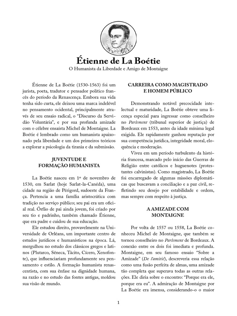 Étienne de La Boétie: Amigo de Montaigne | PDF | Liberdade