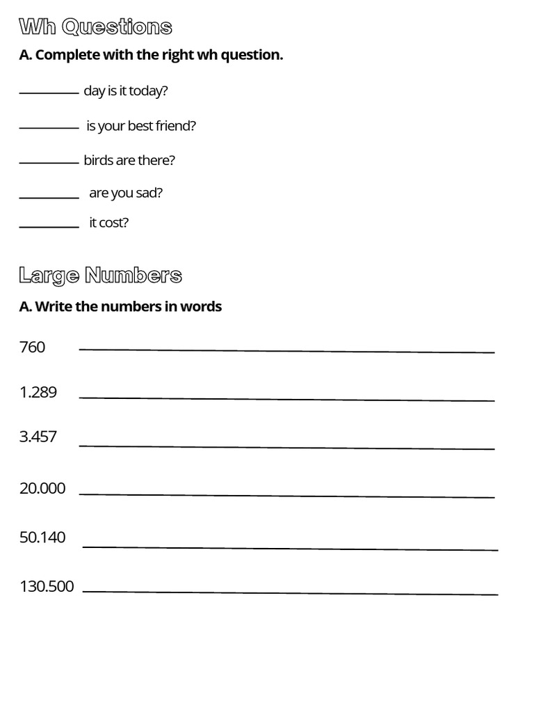 Wh Questions and Number Writing Guide | PDF