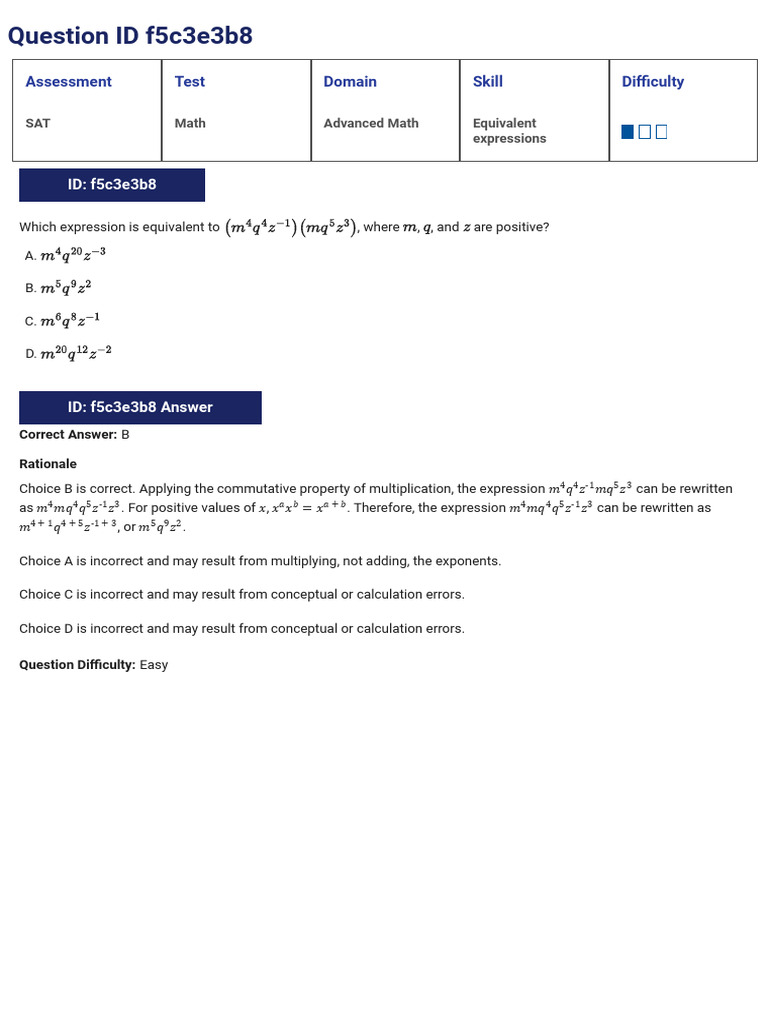 SAT Math - Advanced Math FULL - (Easy Level) - Results | PDF | Function ...