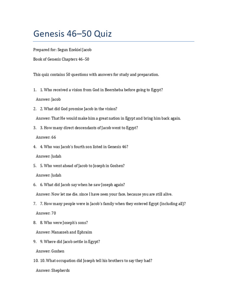 Genesis 46-50 Quiz Segun Jacob | PDF | Jacob | Torah People