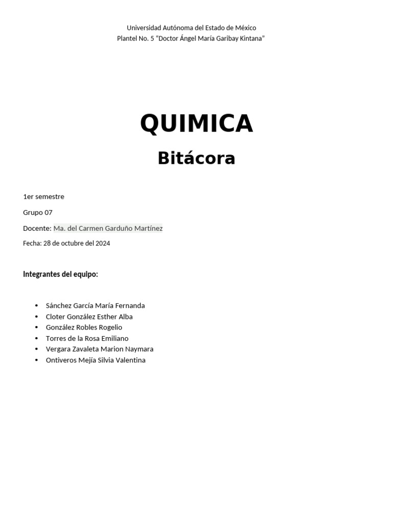Bitacora Quimica | PDF