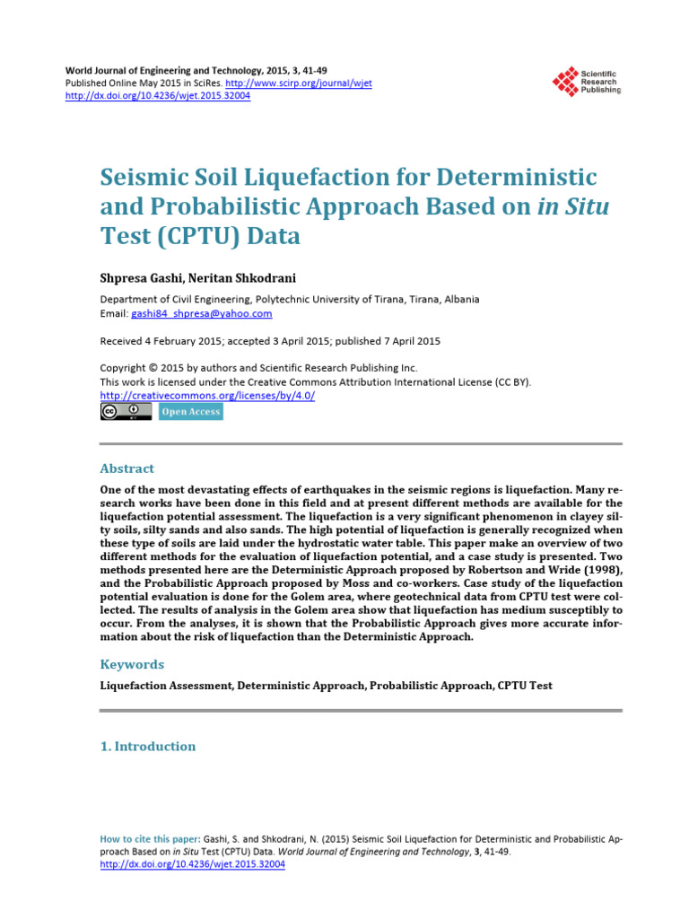Seismic Soil Liquefaction Assessment Methods | PDF | Earthquakes ...