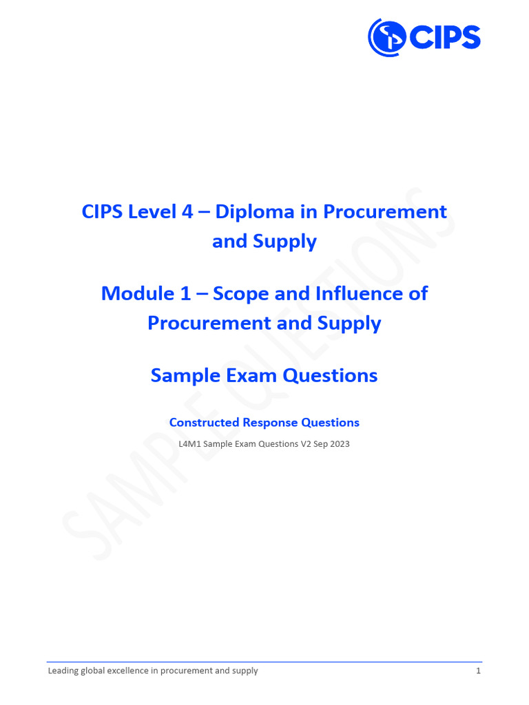 L4M1 Exam Questions for Procurement Diploma | PDF | Procurement | Warehouse