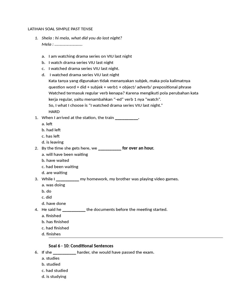 Latihan Soal Simple Past Tense | PDF | Linguistics | Languages