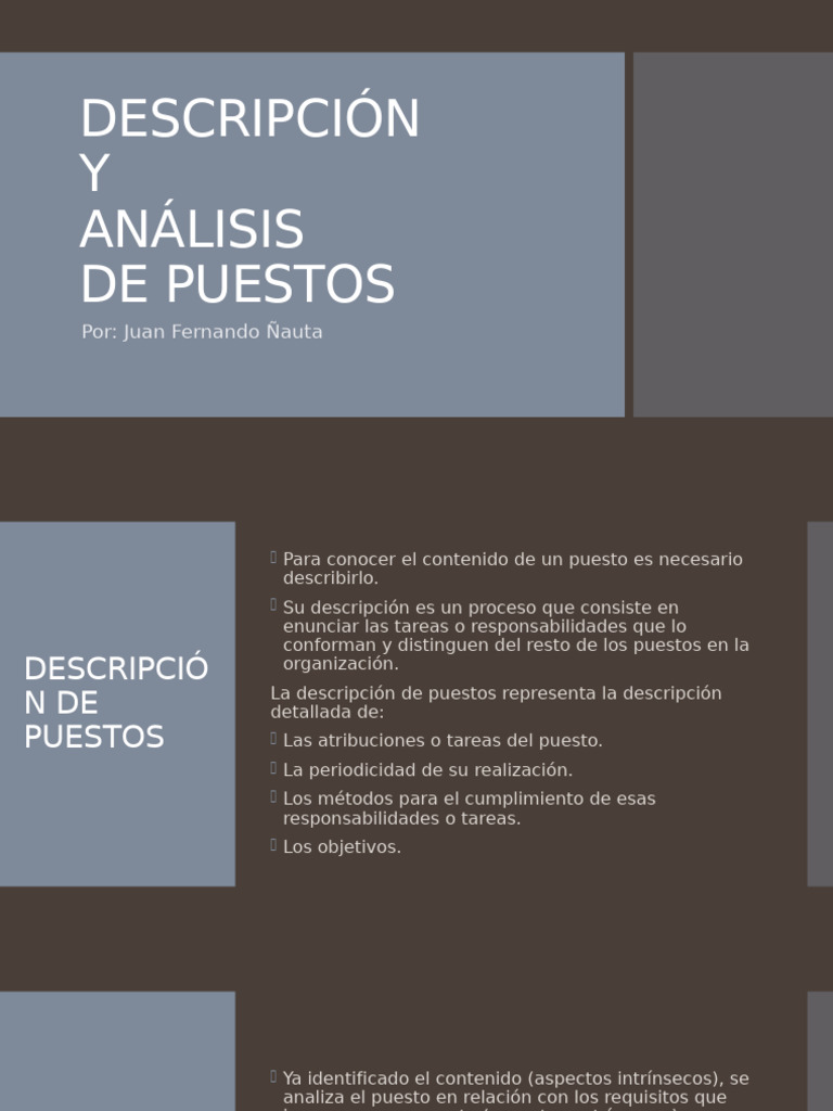Descripción y Análisis de Puestos | PDF | Cuestionario | Reclutamiento