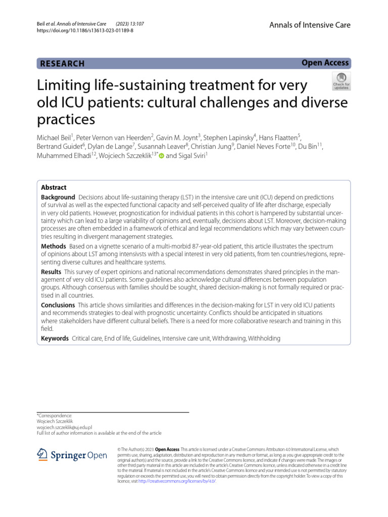 2 Imiting Life-Sustaining Treatment For Very Old ICU Patients Cultural ...
