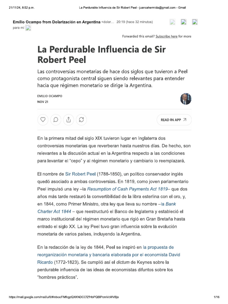 EMILIO OCAMPO. La Perdurable Influencia de Sir Robert Peel - Gmail ...