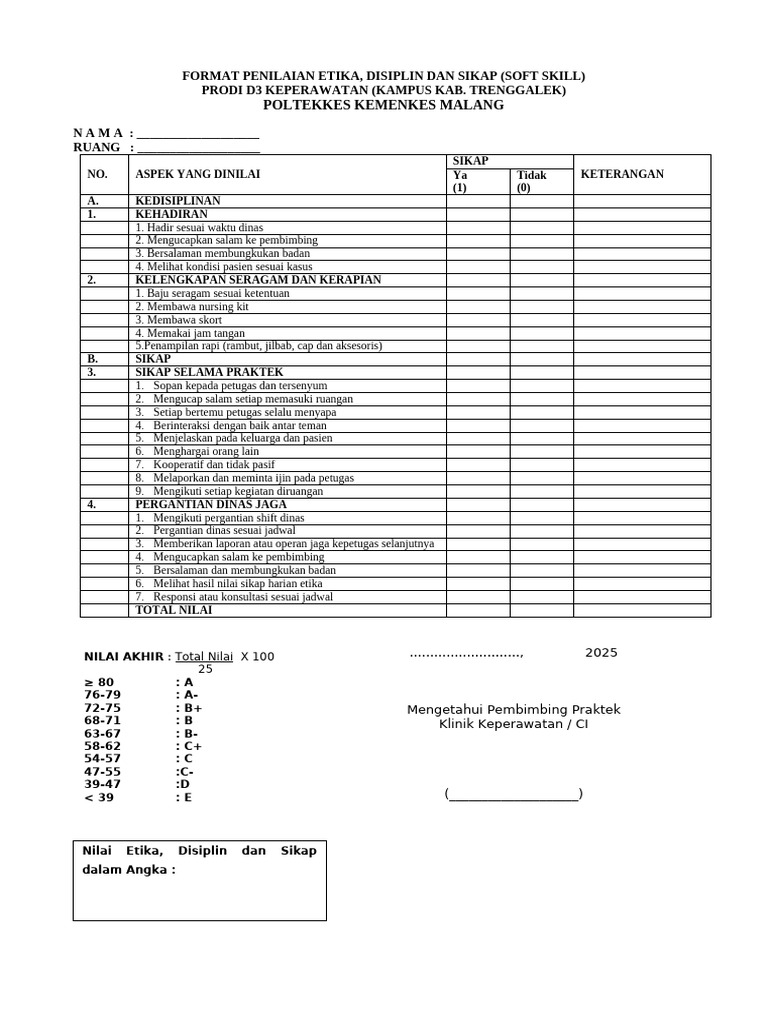 Format Penilaian Dan Absensi | PDF