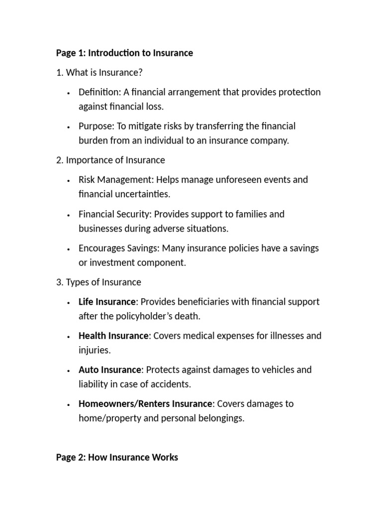 Introduction To Insurance 01 | PDF