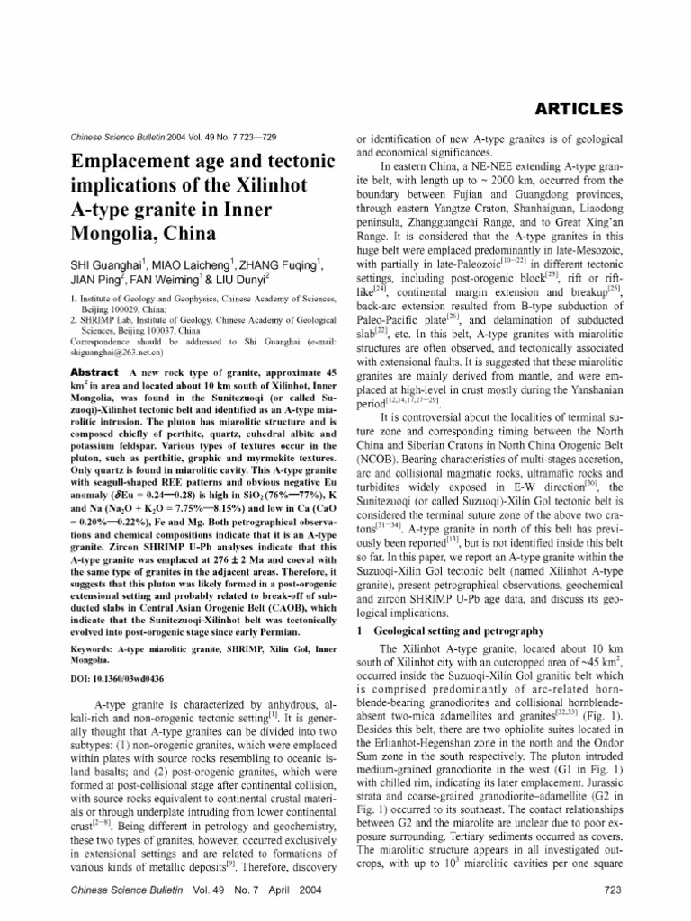 Shi Et Al 2004 Emplacement Age and Tectonic Implications of The ...