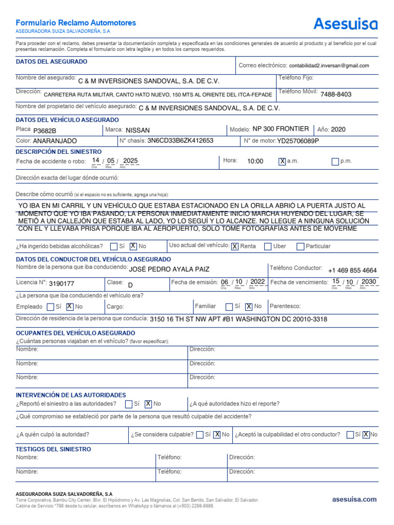 D Form Reclamos Seguro Autos | PDF