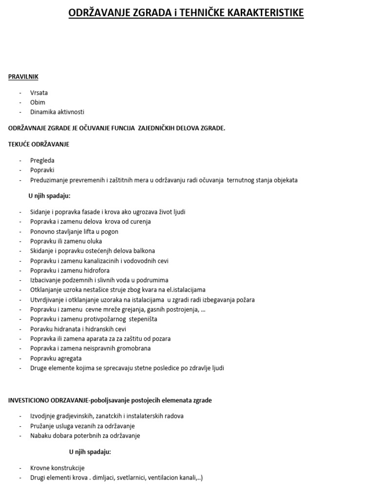 Odrzavanje Zgrada I Tehnicke Karakteristike | PDF