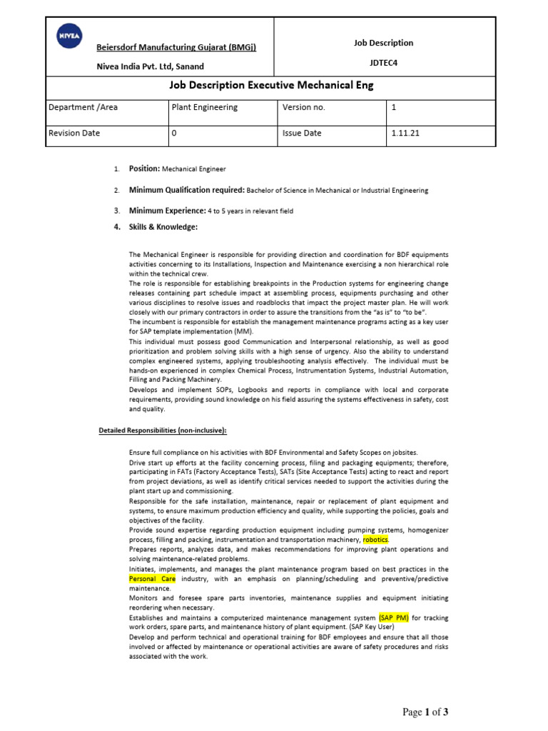 Jd Std Format Executive Me Pdf Occupational Safety And Health