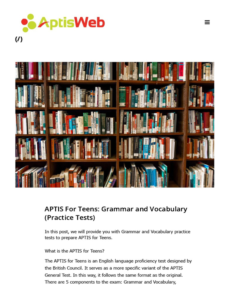 APTIS For Teens - Grammar and Vocabulary (Practice Tests) | PDF