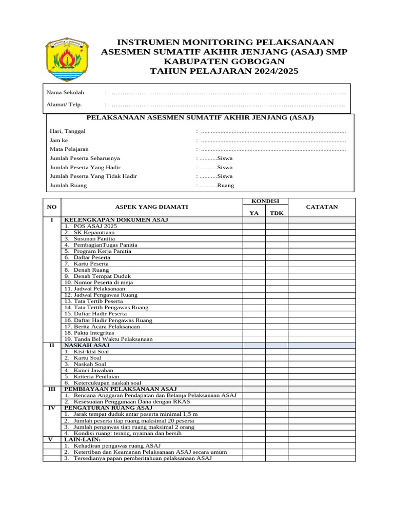 Instrumen Final Monitoring PSAJ 2025. | PDF