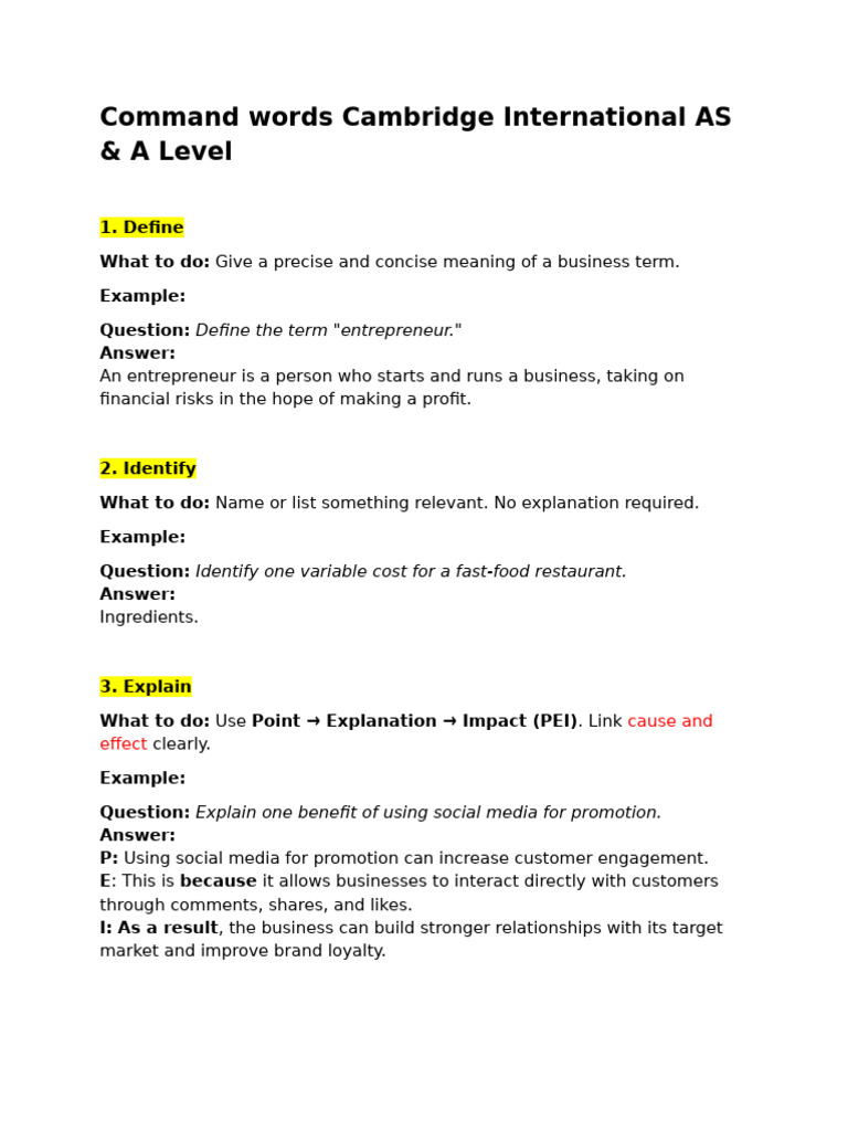 Command Words Cambridge International As & A Level | PDF | Interest ...
