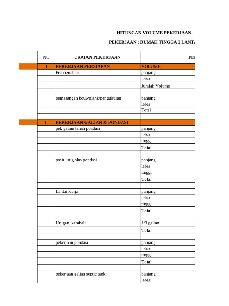 Perhitungan Volume Pekerjaan Rumah 2 Lantai | PDF