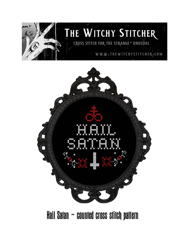 Hail Satan - Free Cross Stitch Pattern - The Witchy Stitcher | PDF ...