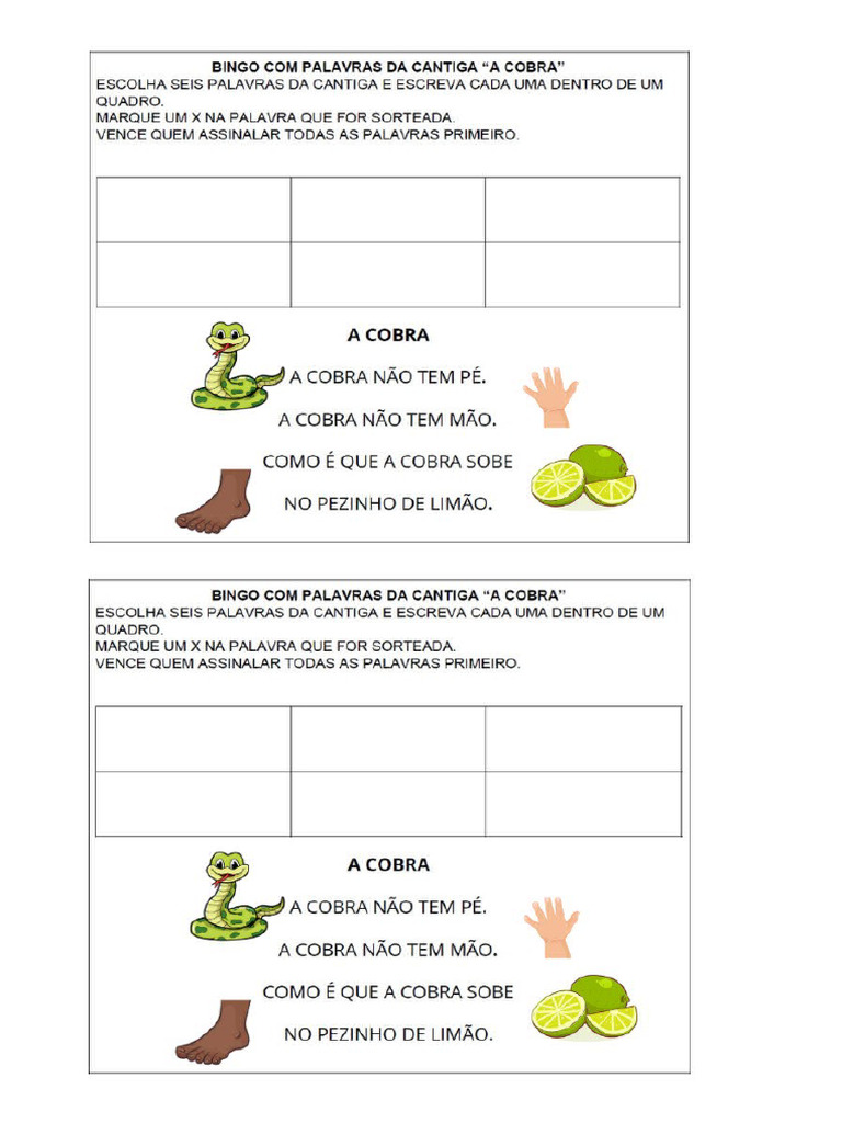 Cartela de Bingo A Cobra | PDF