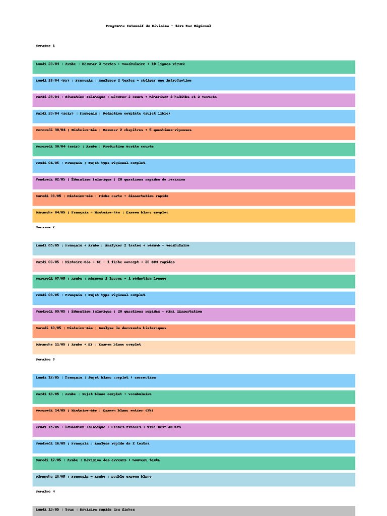 Planning Colore Bac1 | PDF